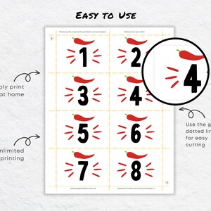 Printable Chili Numbers Cards, Non-editable Cook-off PDF (digital ...