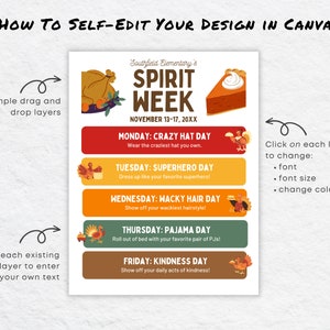 Editable Thanksgiving Spirit Week Schedule, Dress up Days, Canva - Etsy