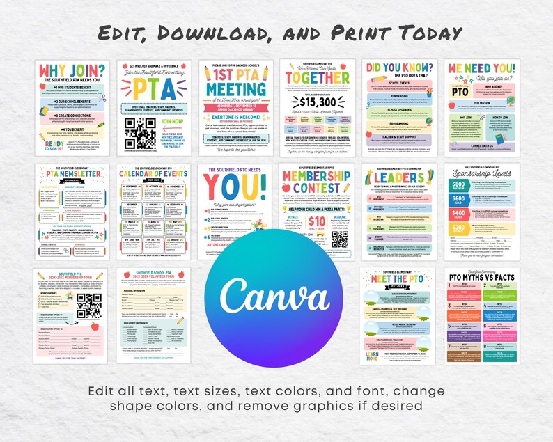 PTA PTO Flyers Bundle: Editable School Canva Templates (digital ...