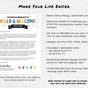 Editable PTO Welcome Letter Printable, PTA Welcome Message, Canva ...