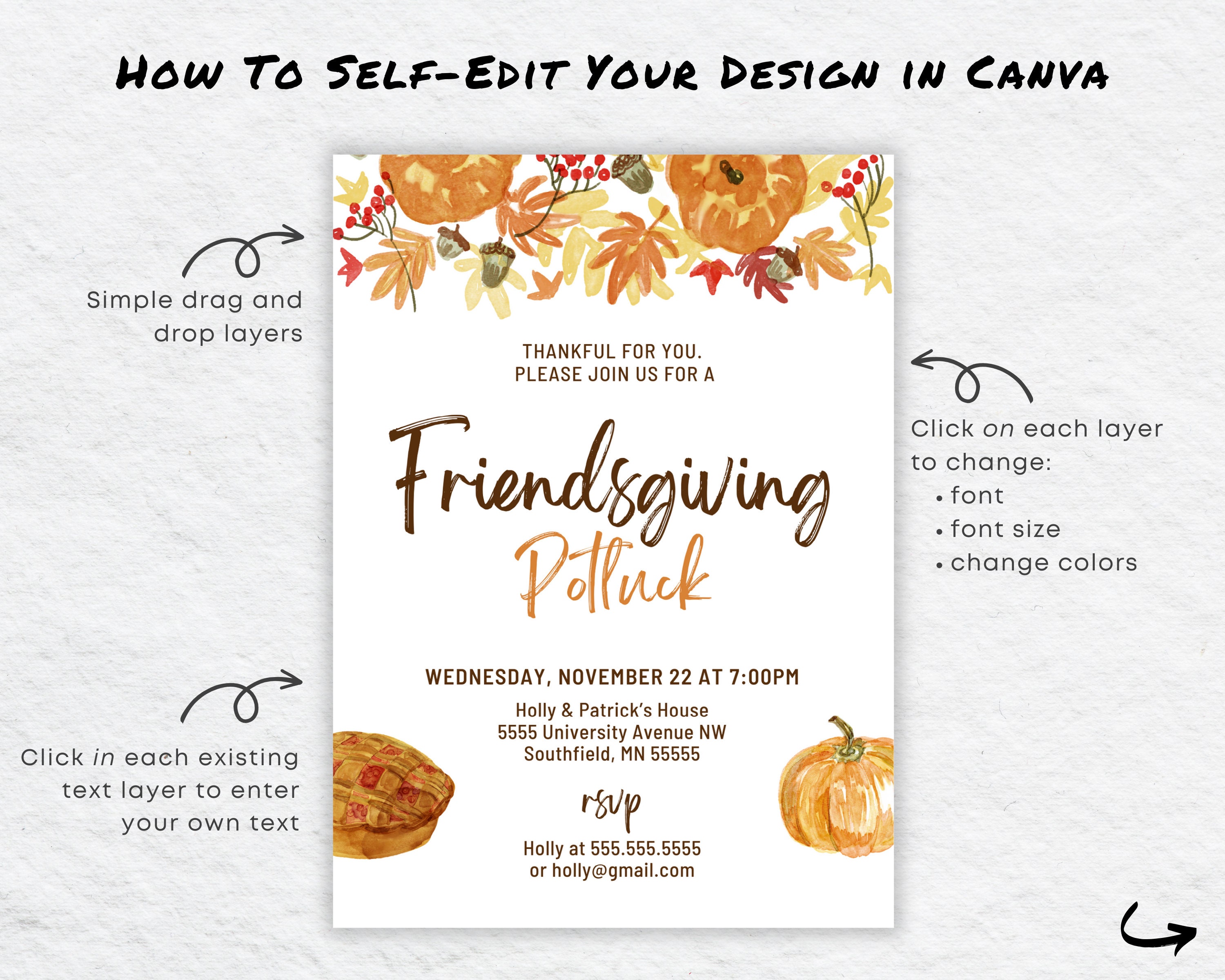 Editable Friendsgiving Dinner Party Flyer, Thanksgiving Invitation ...