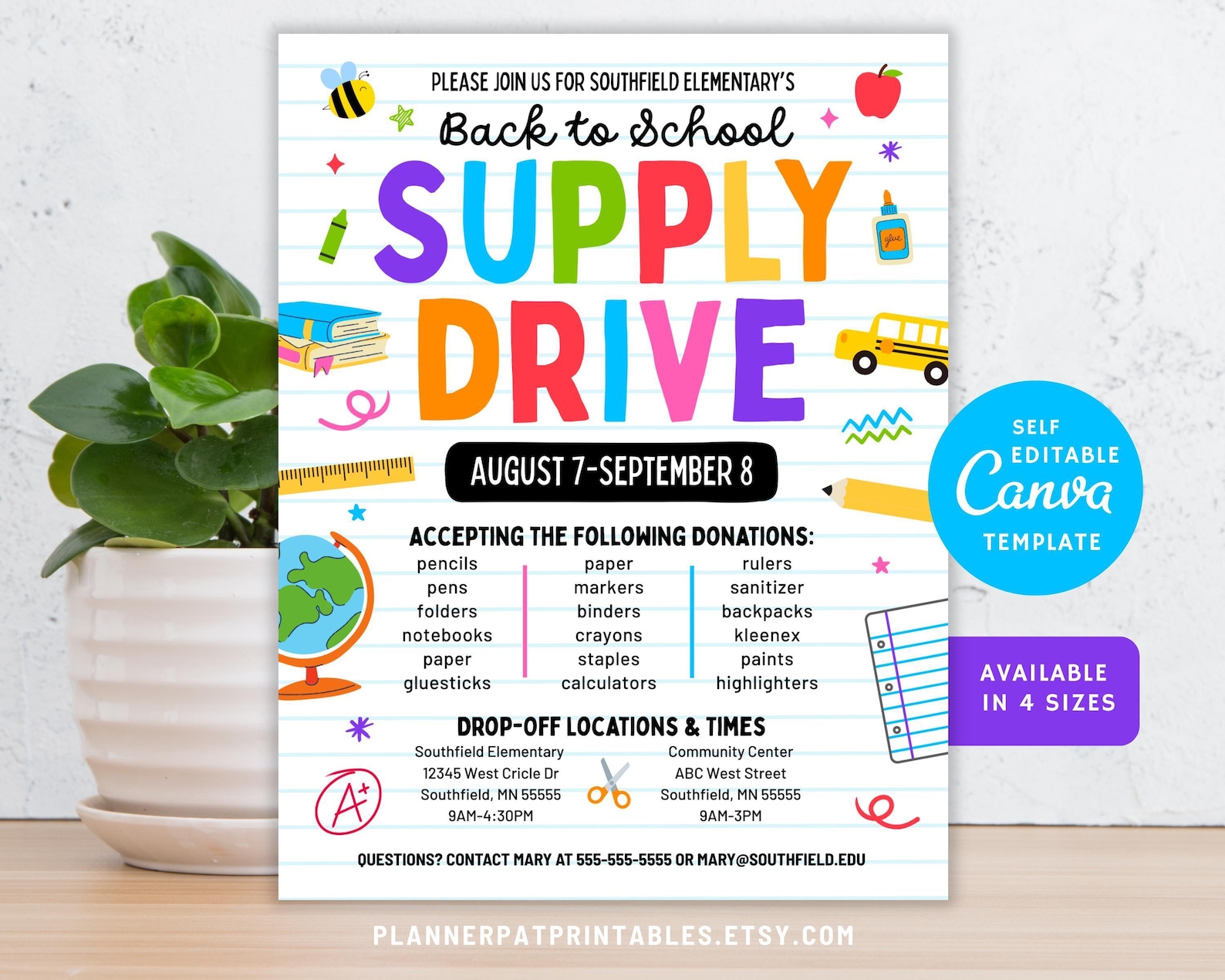 Back to School Supplies Flyer | Supply Fundraiser Template (canva ...