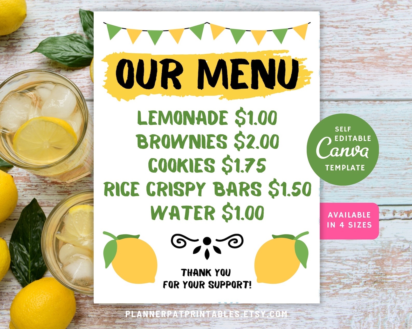 Editable Lemonade Stand Menu Printable, Kids Lemonade Pricing Sign ...