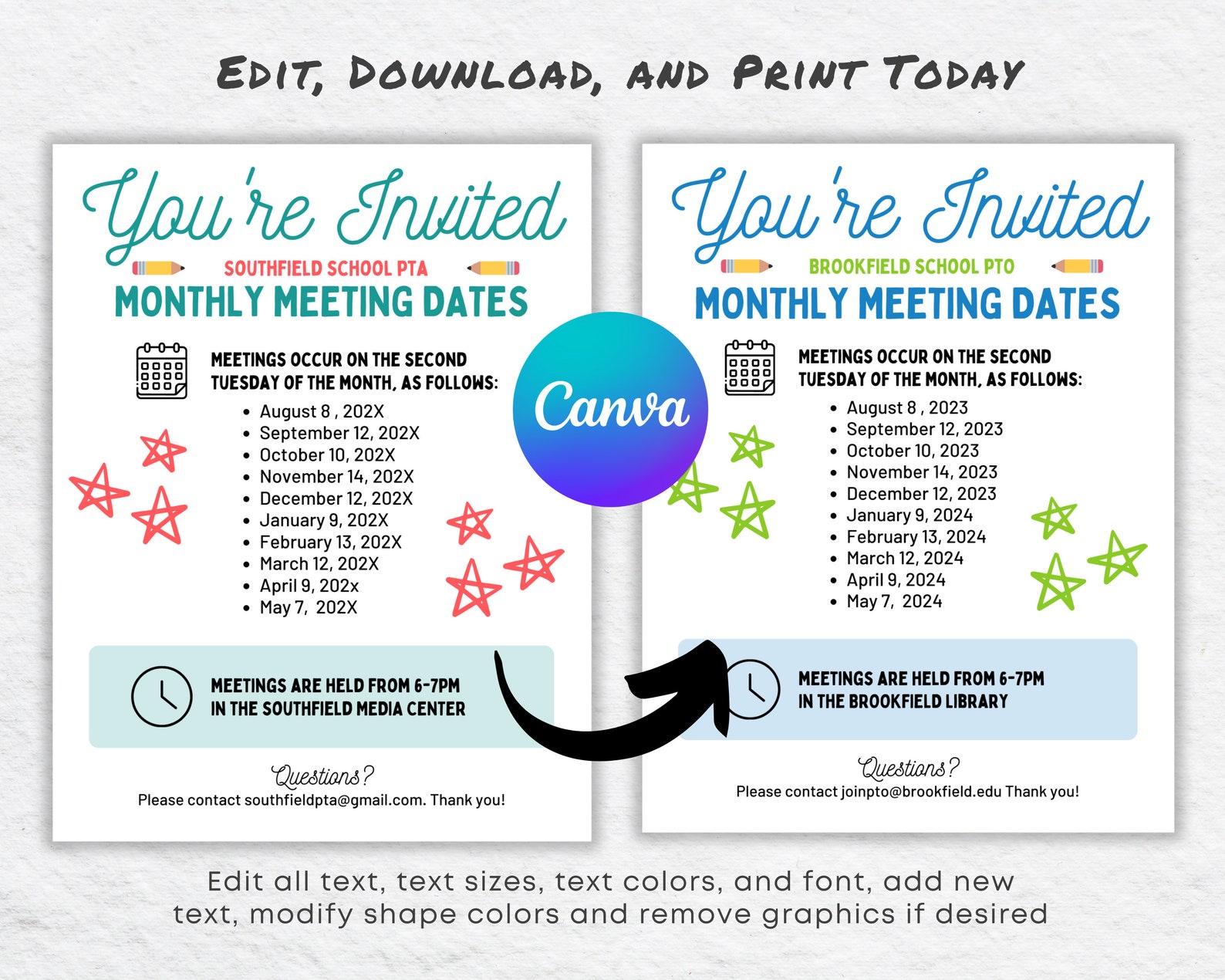 Yearly PTO PTA Meeting Dates Flyer Editable Template for Annual Meeting ...