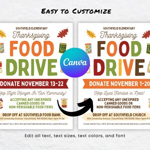 Editable Thanksgiving Food Drive Flyer | Fall Community Donation Event ...