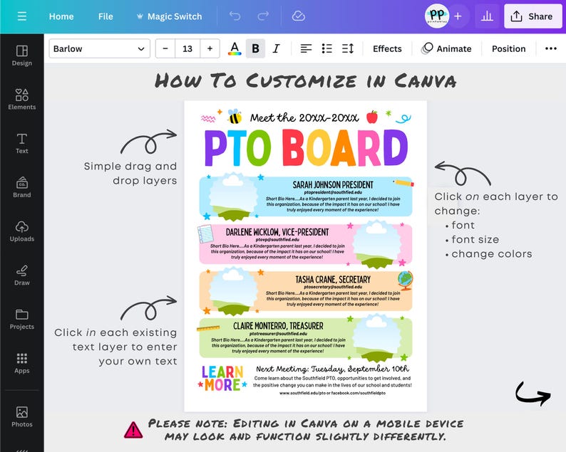 Meet the PTO Flyer: Editable School Introductions (canva Template ...