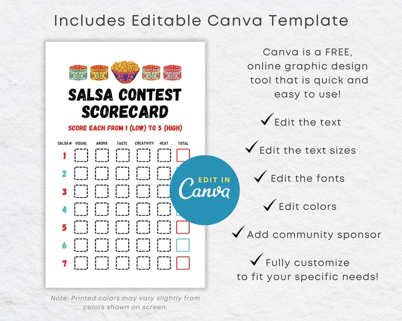 Editable Salsa Contest Scorecard Template | Printable Salsa Tasting ...