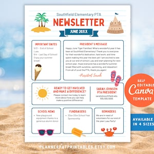 Editable June Newsletter Template: Summer PTO PTA School News (digital ...