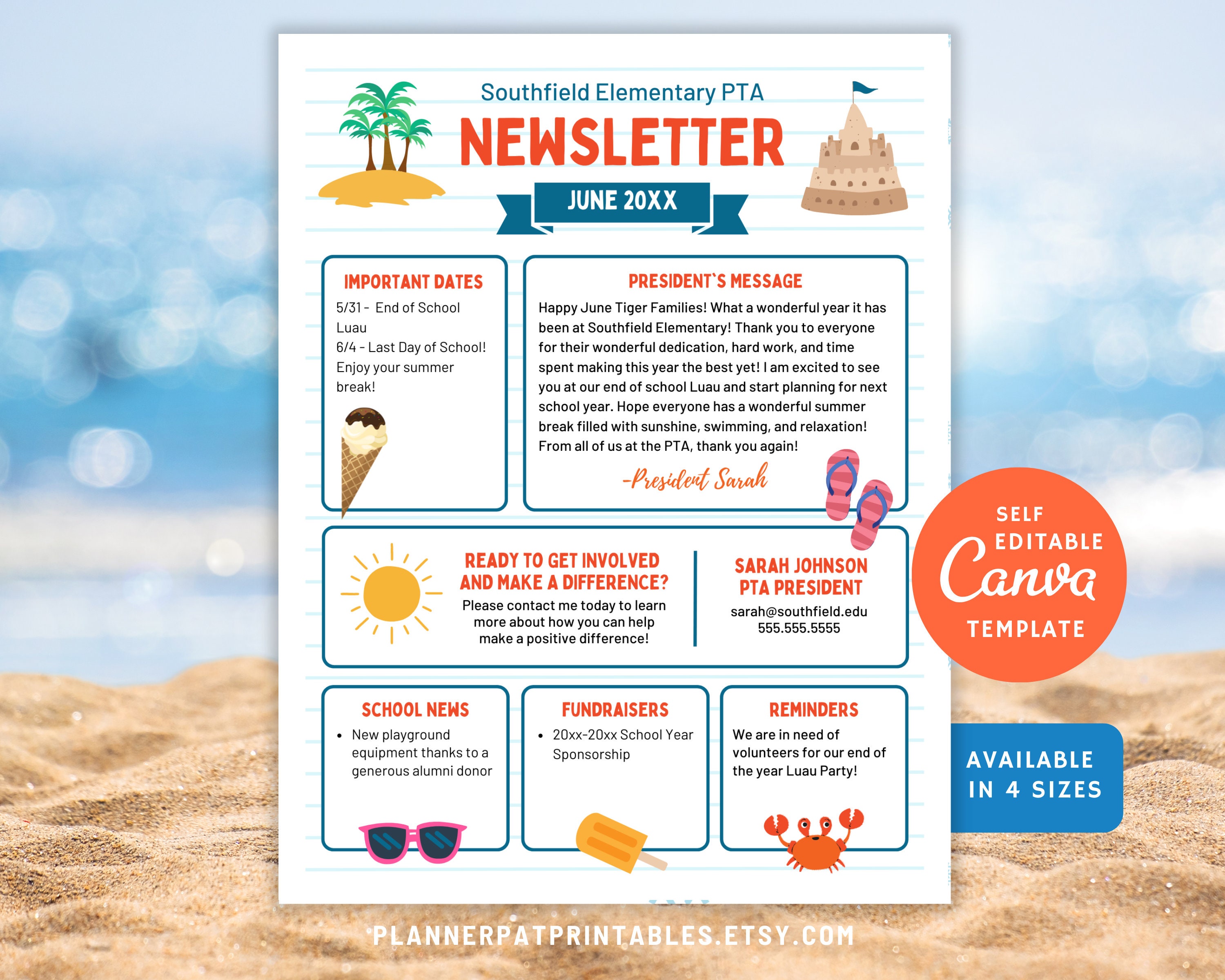 Editable June Newsletter Template: Summer PTO PTA School News (digital ...