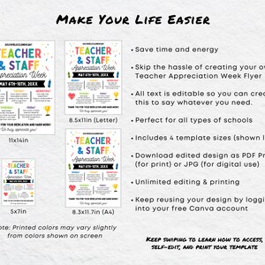 Editable Teacher & Staff Appreciation Week Itinerary Flyer (canva ...