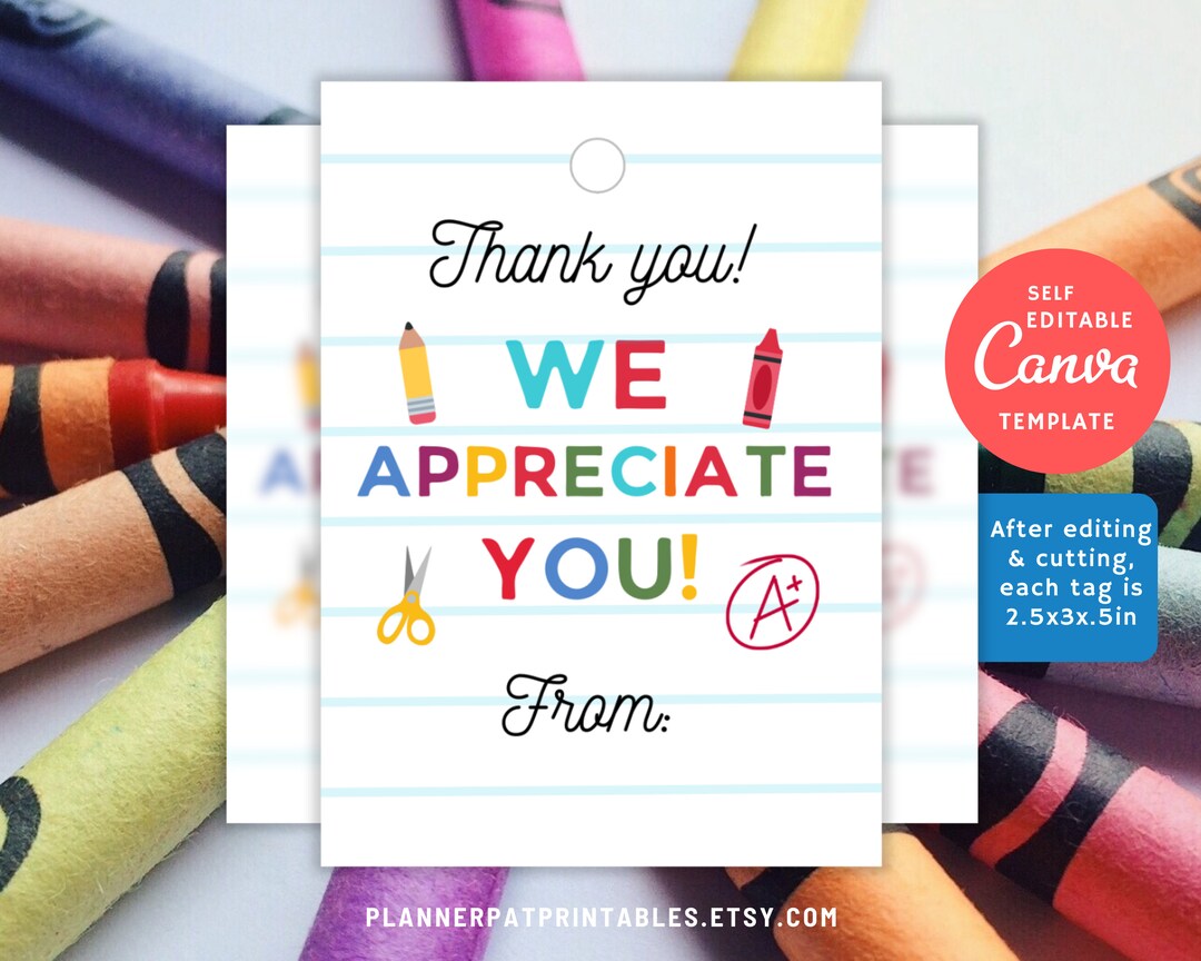 Editable Teacher & Staff Appreciation Thank You Gift Tags Canva ...