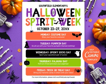 EDITABLE Fall Spirit Week Schedule Template Printable Spirit - Etsy