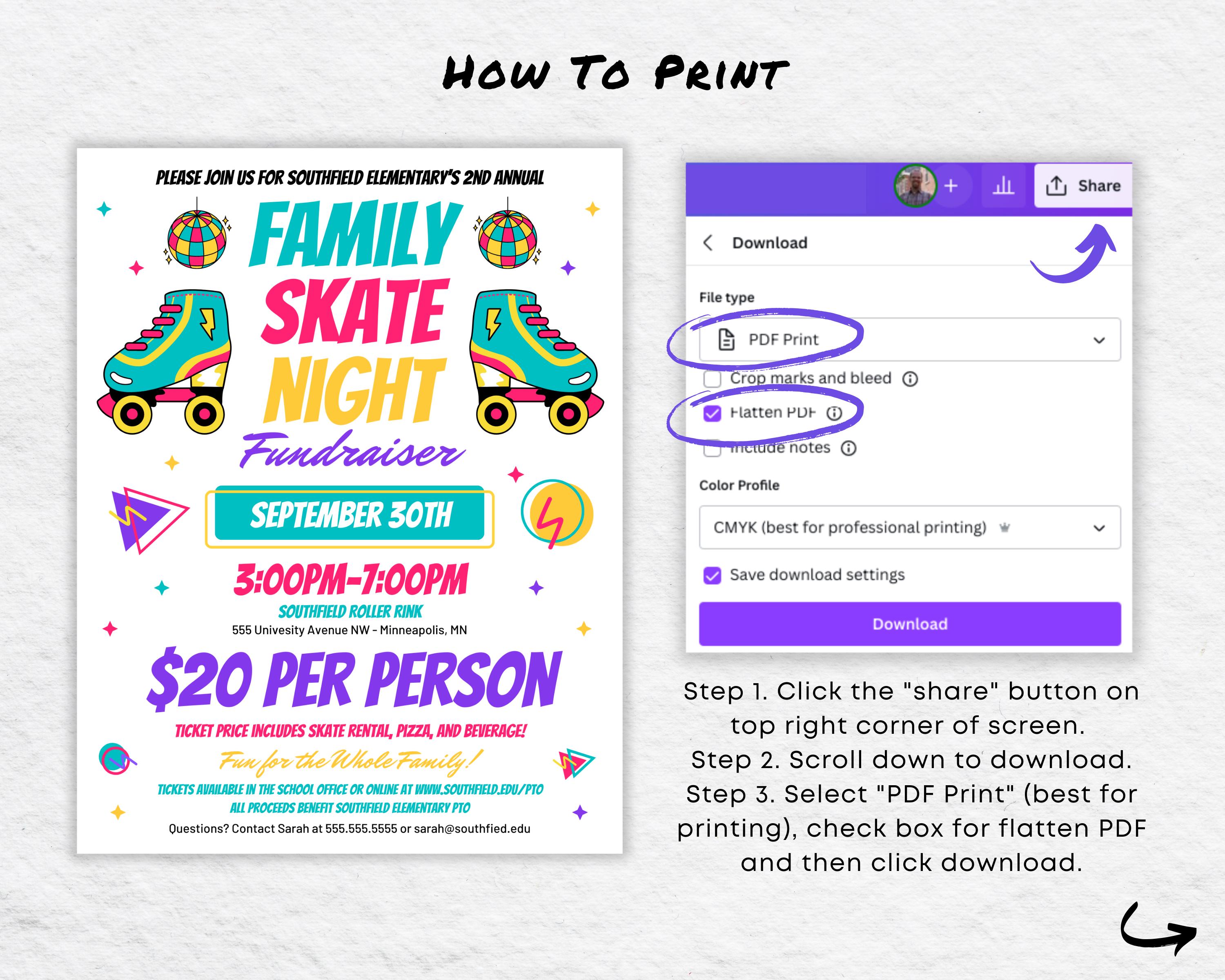 Editable Family Skate Night Flyer Template: Roller Skating Fundraiser ...