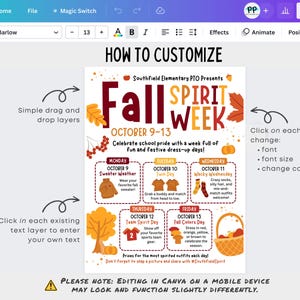 Editable Fall Spirit Week Flyer: Autumn Dress up Schedule (canva ...