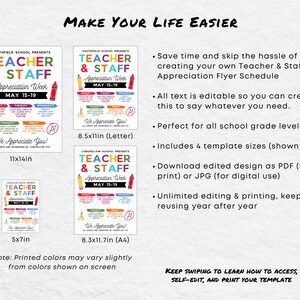 Editable Teacher & Staff Appreciation Week Flyer Itinerary Canva ...