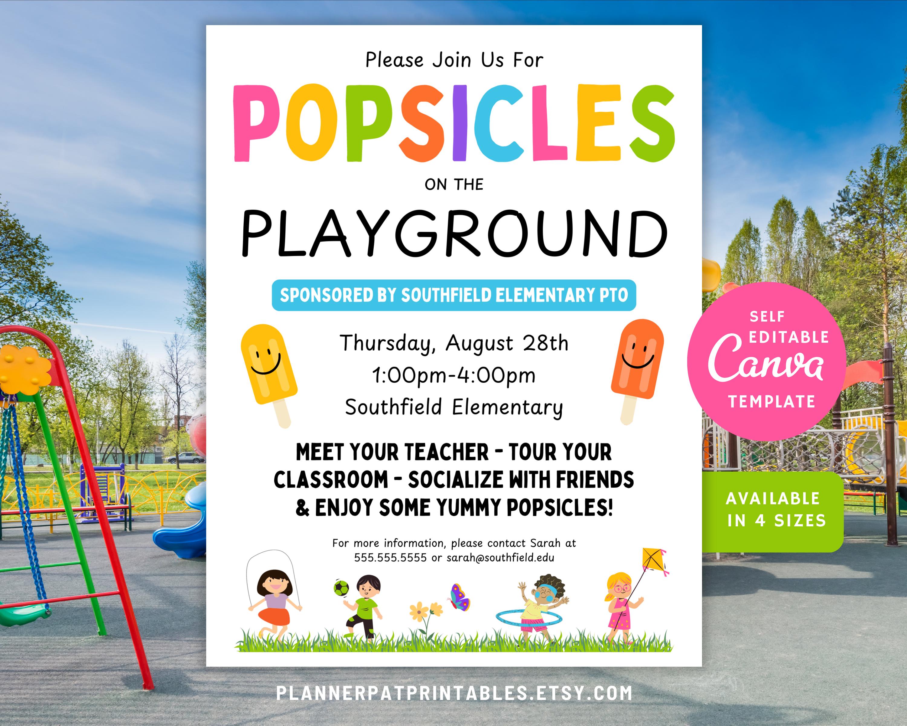 Popsicles on the Playground Flyer Template: Editable School Social ...
