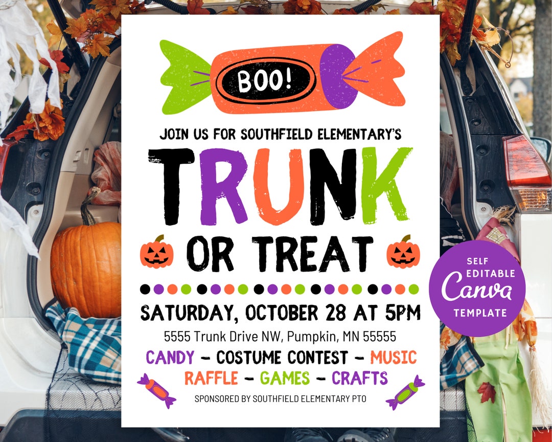 Trunk or Treat Flyer Template: Editable Invitation (canva Download) - Etsy