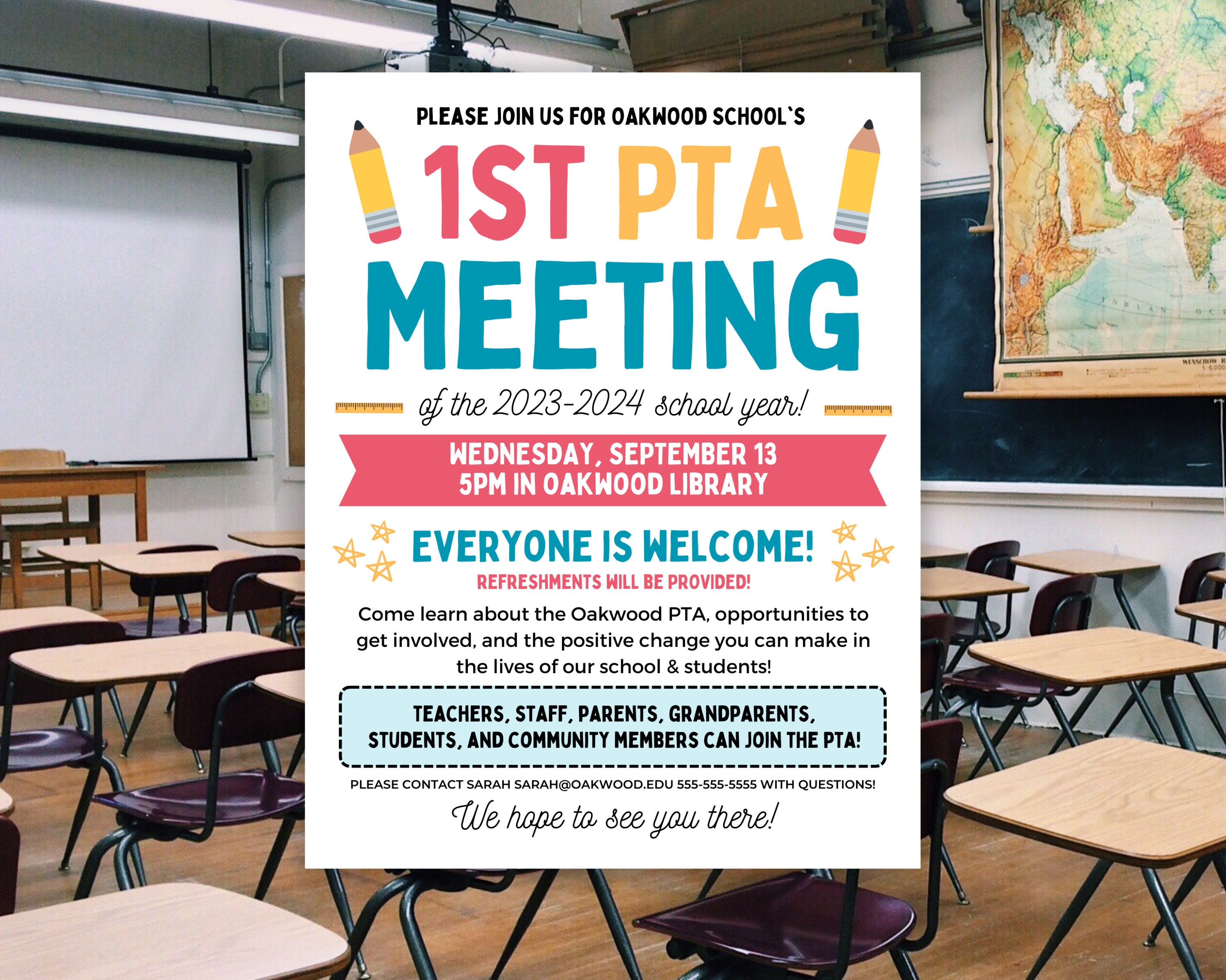 PTO PTA Meeting Flyer Editable Template for Back to School 1st - Etsy UK