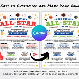 Editable Sports All Star Theme Parent Newsletter Itinerary Flyer for ...