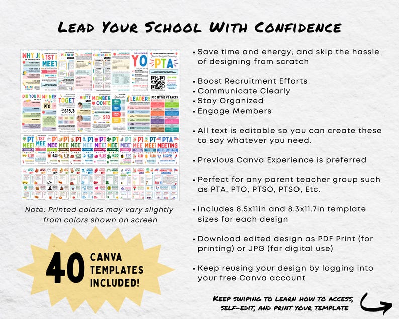 Editable PTO PTA Leader Flyer Templates: Canva School Poster Bundle ...