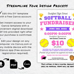 Editable Softball Fundraiser Flyer Template: Canva Raffle Poster ...