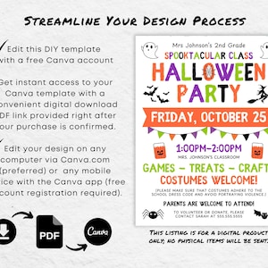 Editable Halloween Class Party Invite: Elementary School Flyer Template ...