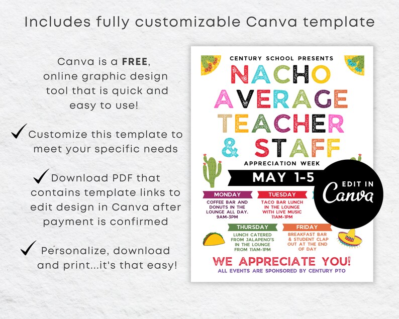 DIY Nacho Average Teacher Flyer Canva Editable Template - Etsy