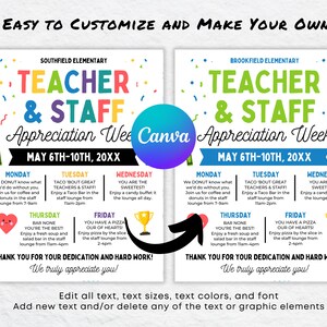 Editable Teacher Staff Flyer Appreciation Week Flyer Template, Schedule ...