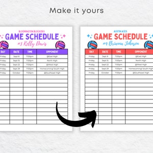 Editable Volleyball Schedule - Sports Practice & Game Calendar (canva ...