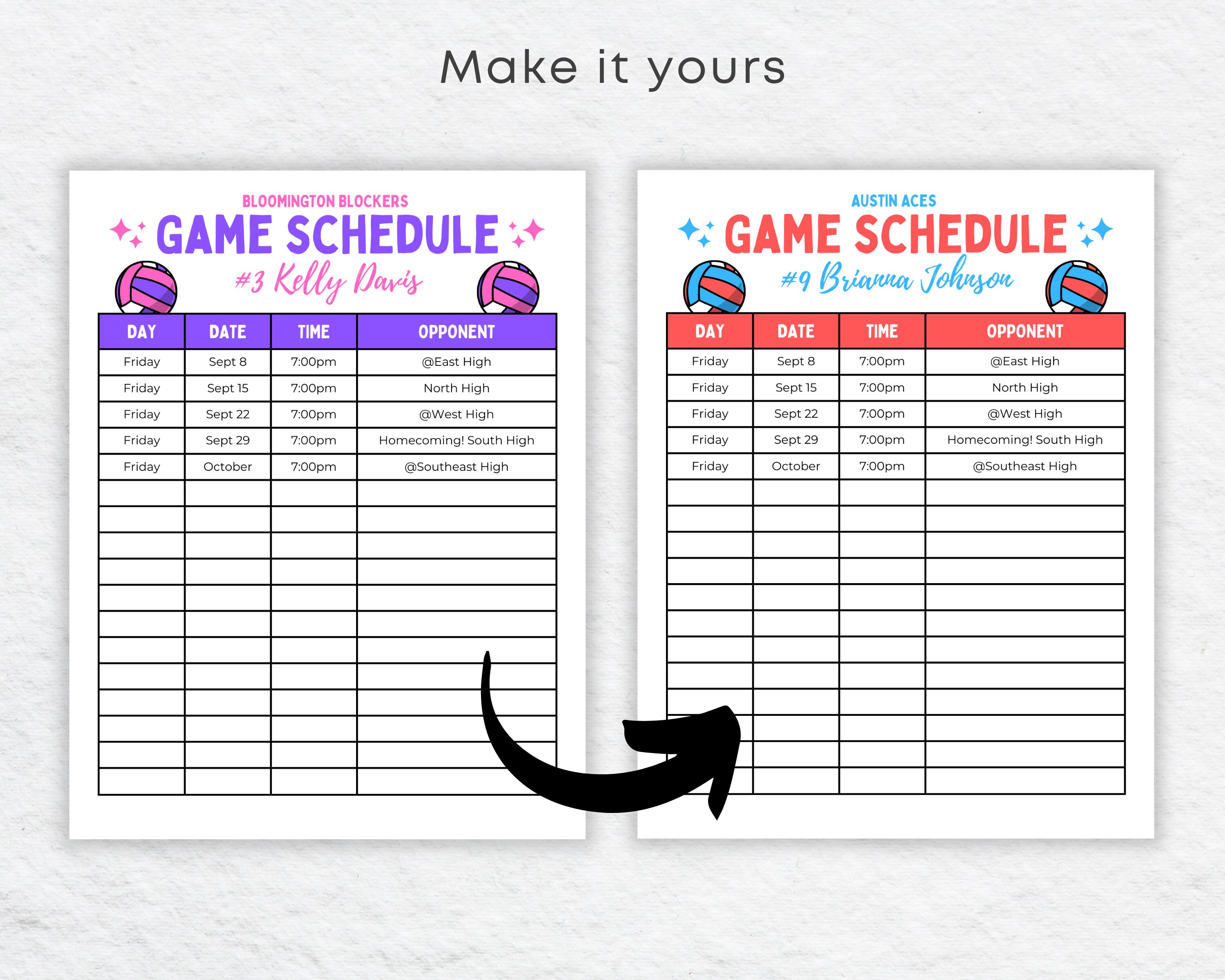 Editable Volleyball Schedule - Sports Practice & Game Calendar (canva ...