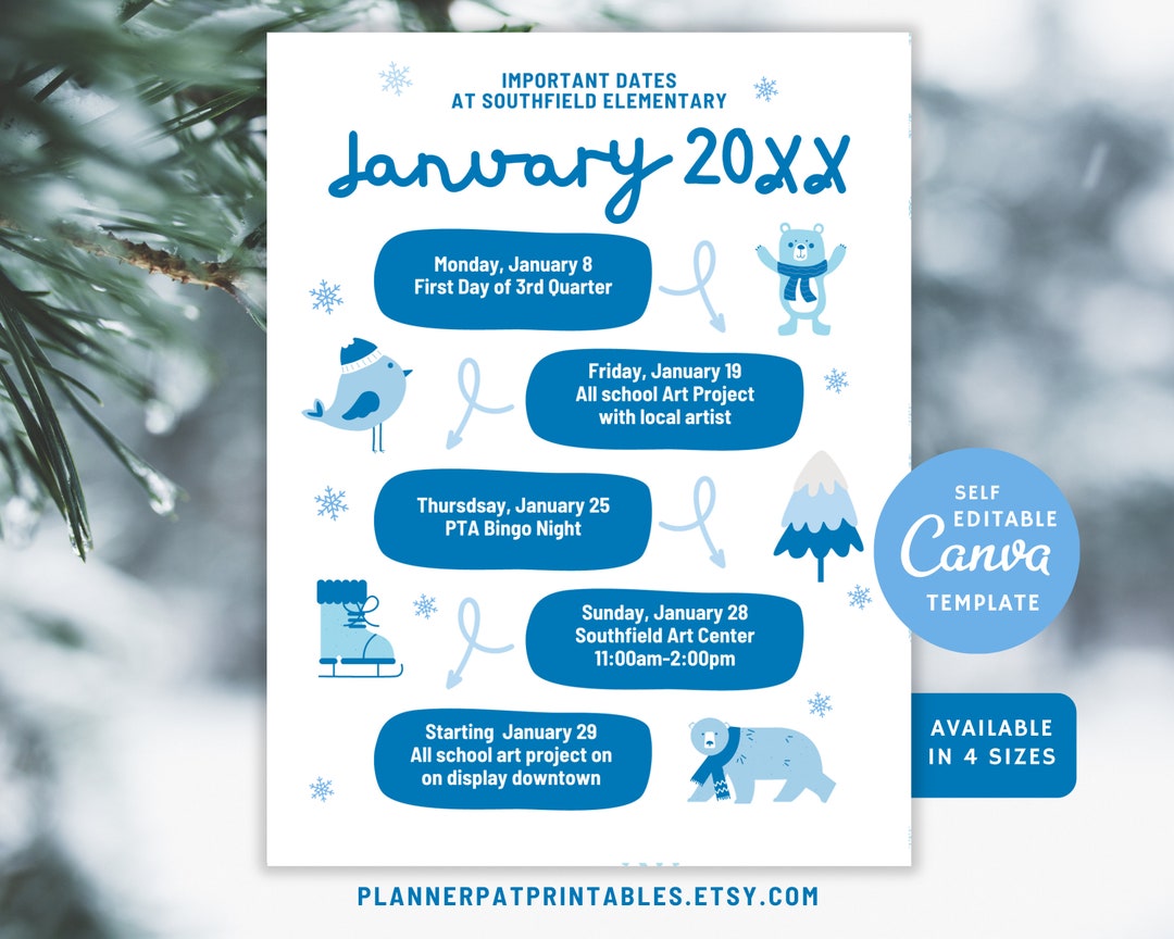 DIY January 2025 Important Dates Calendar Template, January School ...