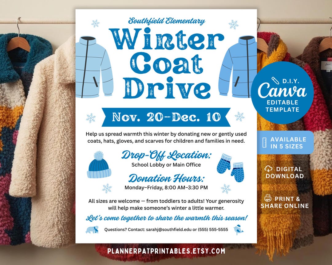 Winter Coat Drive Flyer Template | Editable Donation Poster (canva ...