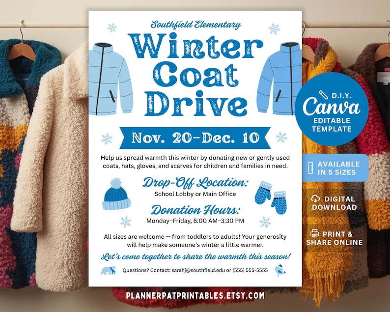 Winter Coat Drive Flyer Template | Editable Donation Poster (canva ...