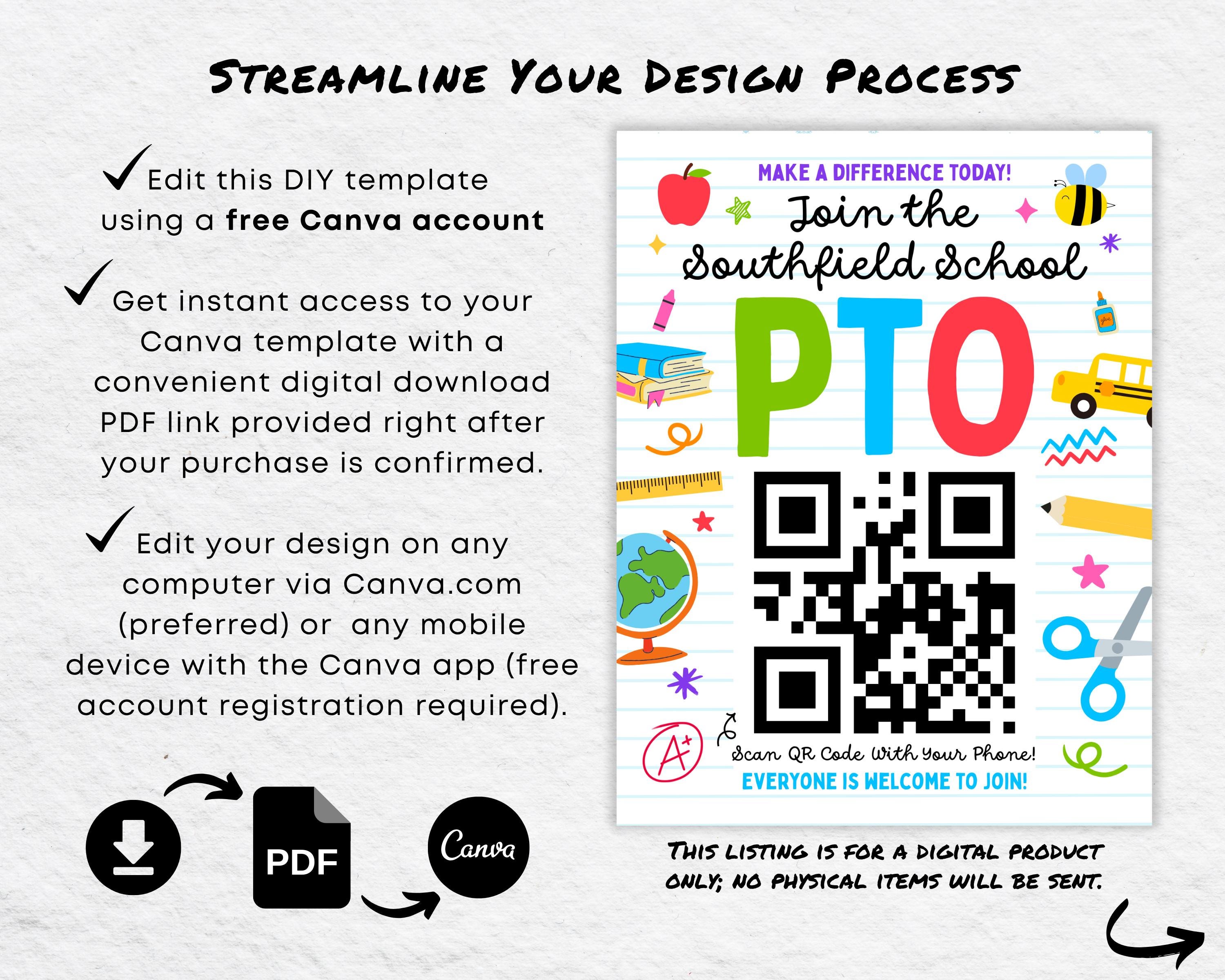 PTO Membership Flyer, Editable School PTA Canva QR Code Template - Etsy