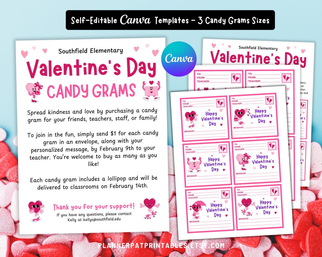 Editable Valentines Day Candy Grams | Fundraiser Printable Canva ...