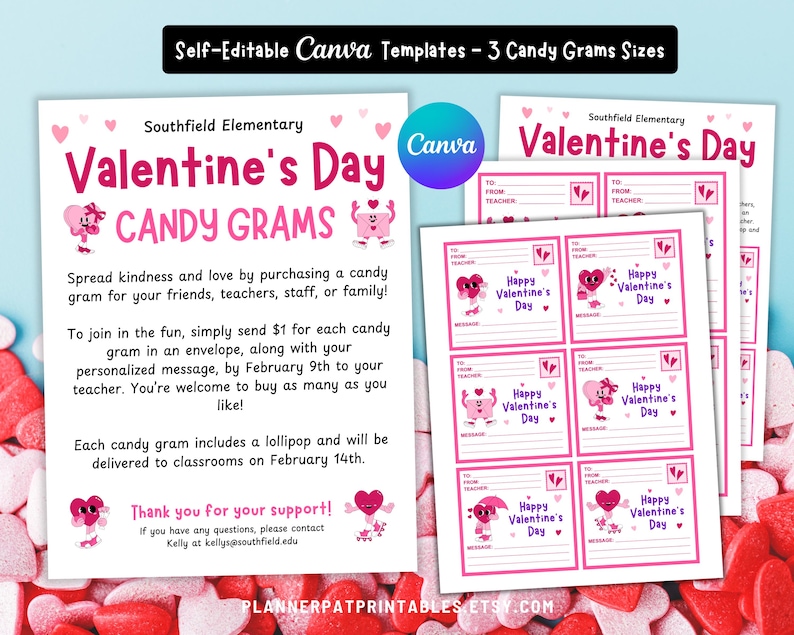 Editable Valentines Day Candy Grams | Fundraiser Printable Canva ...