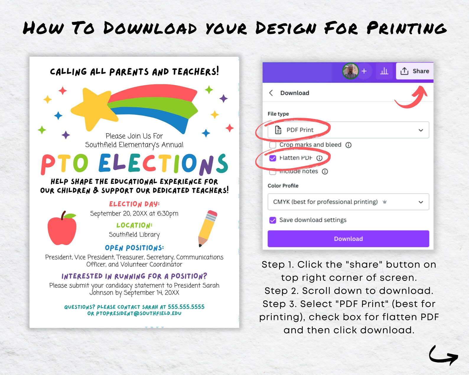 Editable PTA PTO Elections Volunteer Board Member Flyer Template (canva ...