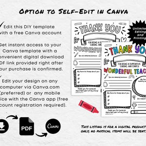 Editable Teacher Appreciation Thank You Coloring Page (canva Template ...