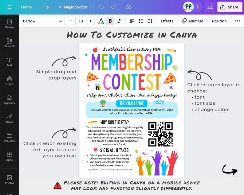 Editable PTA Flyer Template: School PTO Membership Drive Contest (canva ...