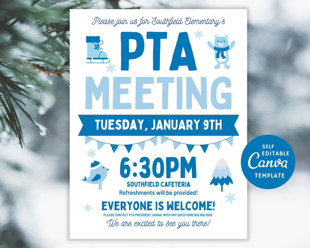 Editable January PTA Meeting Flyer Canva Template, Winter Meeting ...