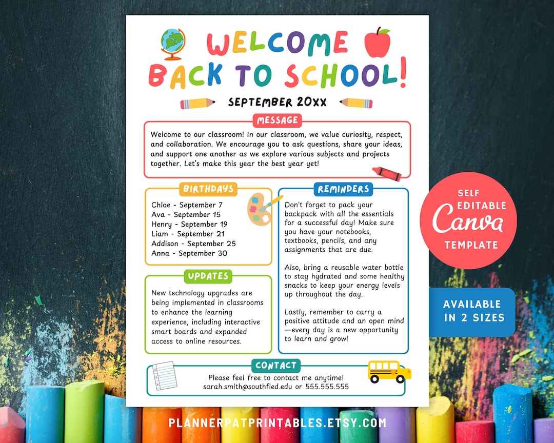 DIY Back to School Newsletter Template, Edit in Canva for Teachers ...