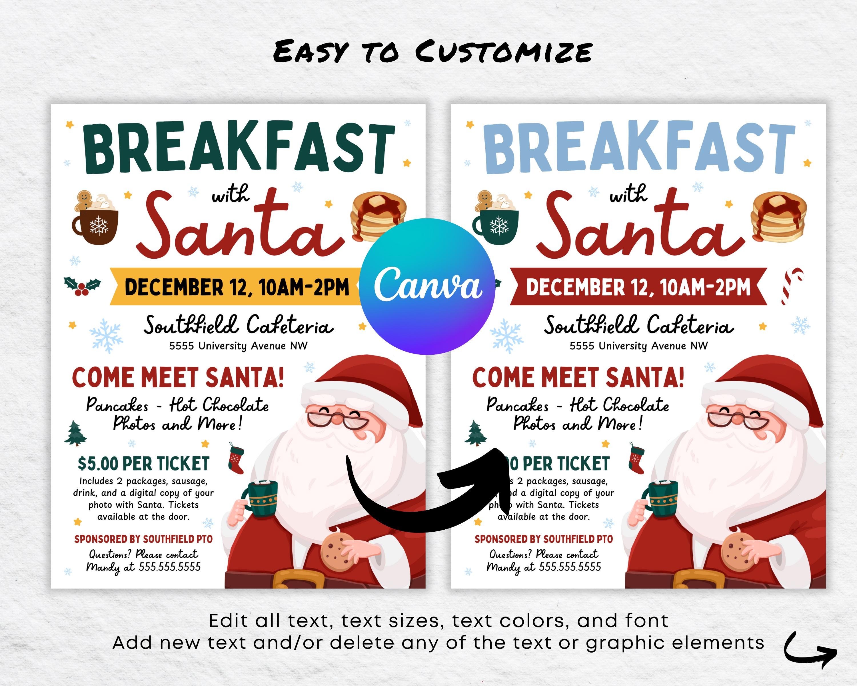 Christmas Breakfast With Santa Flyer: Editable Invitation (canva ...