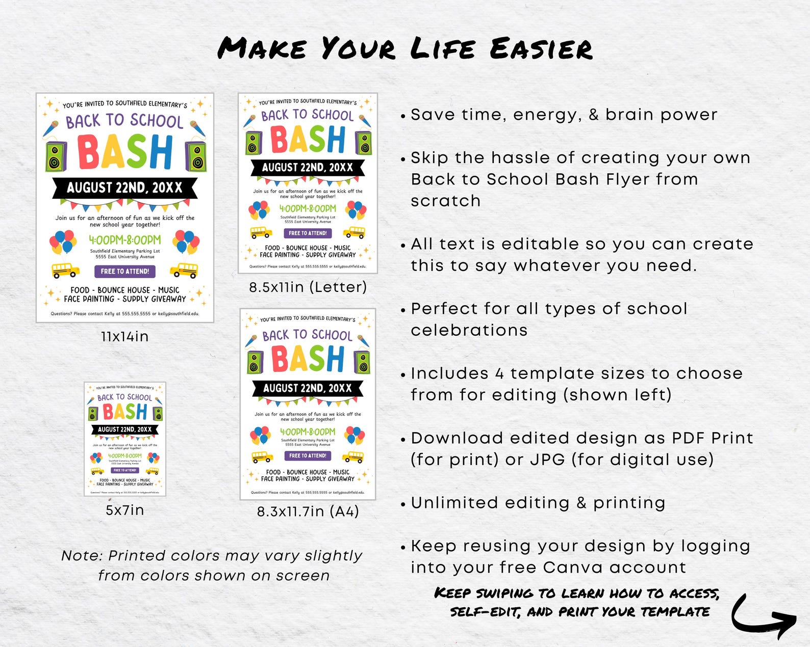 Back to School Bash Flyer Template: Editable Canva Invitation (digital ...