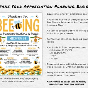 Bumble Bee Teacher Appreciation Week Itinerary Poster (canva Template ...