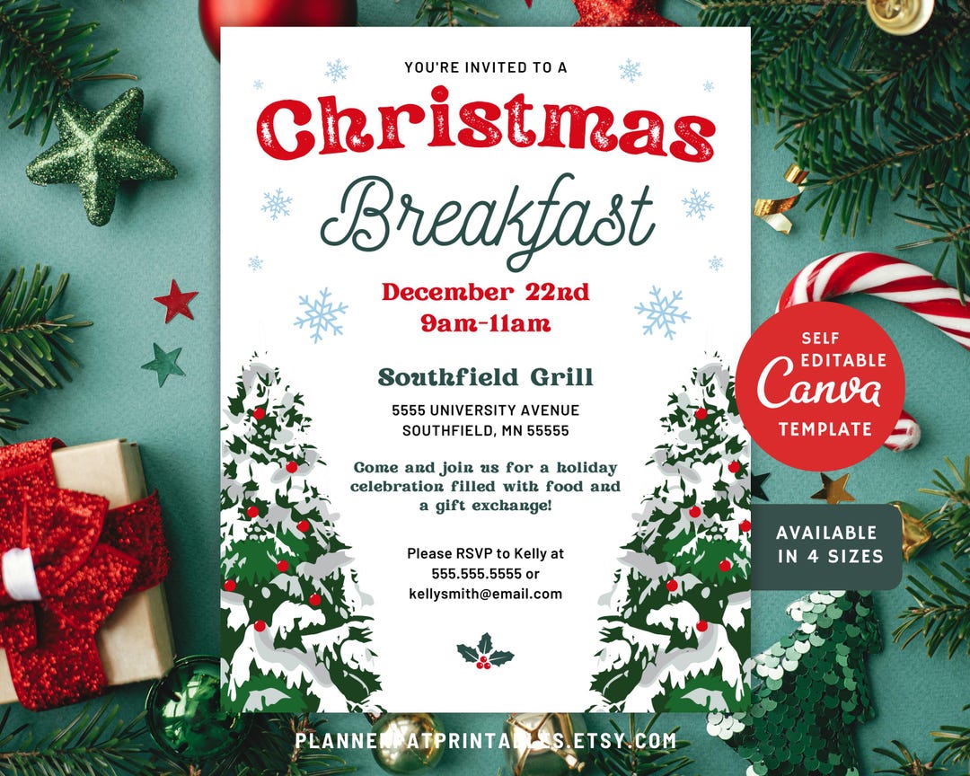 Editable Christmas Breakfast Invitation Template, Holiday Brunch Invite ...