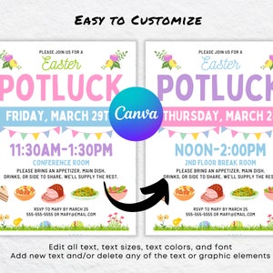 Editable Easter Potluck Invite, Spring Potluck Party Printable, Canva ...