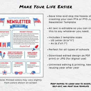 Editable July Newsletter Template, PTO PTA 4th of July Newsletter Canva ...