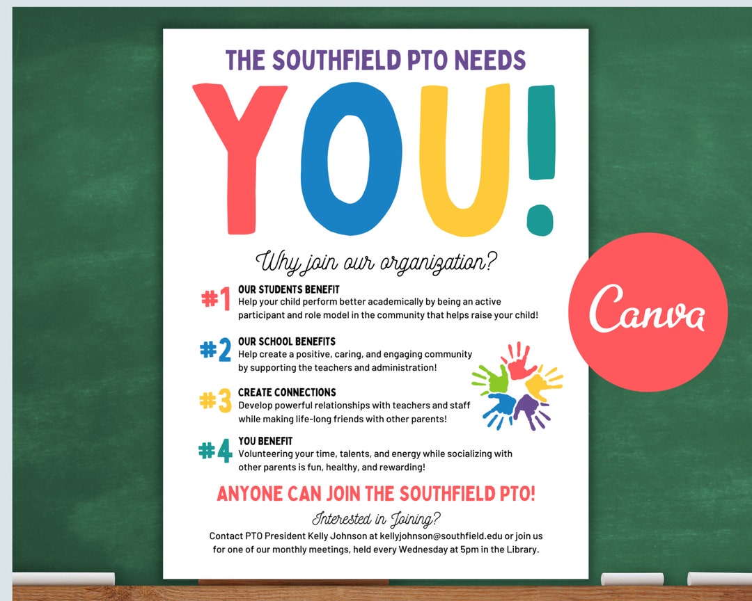 Editable PTA PTO Recruitment Flyer Template: Canva Volunteer Sign-up ...