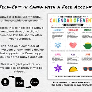 Editable Spring PTA Calendar of Events, Customizable PTO Events ...