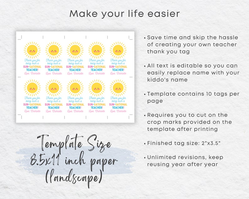 Sun-sational Teacher Tag End of School Year Editable Canva - Etsy